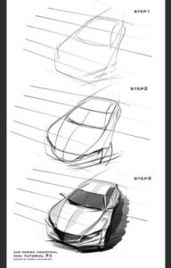 sketches of cars - step by step | Sky Rye Design