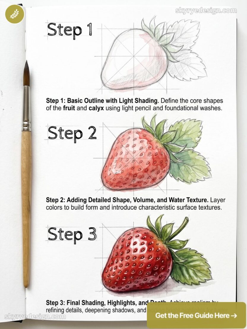 Strawberry Drawing: Achenes, Calyx & Realistic Guide