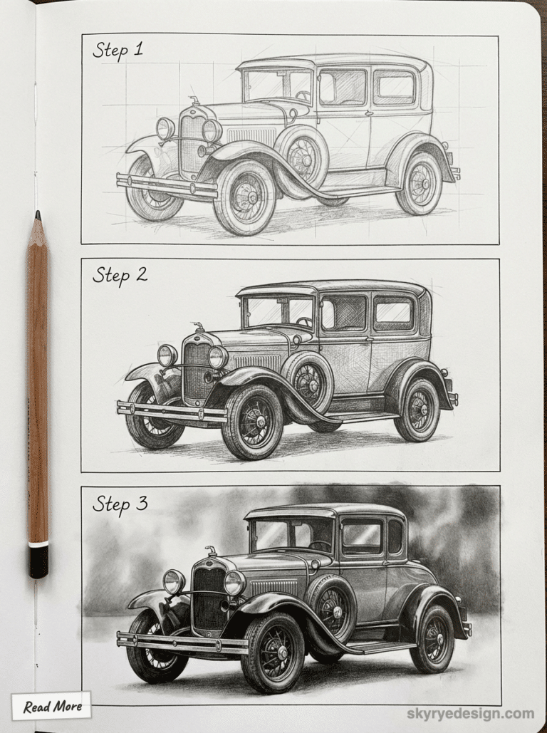 20 Beautiful Vintage Car Drawings | Sky Rye Design