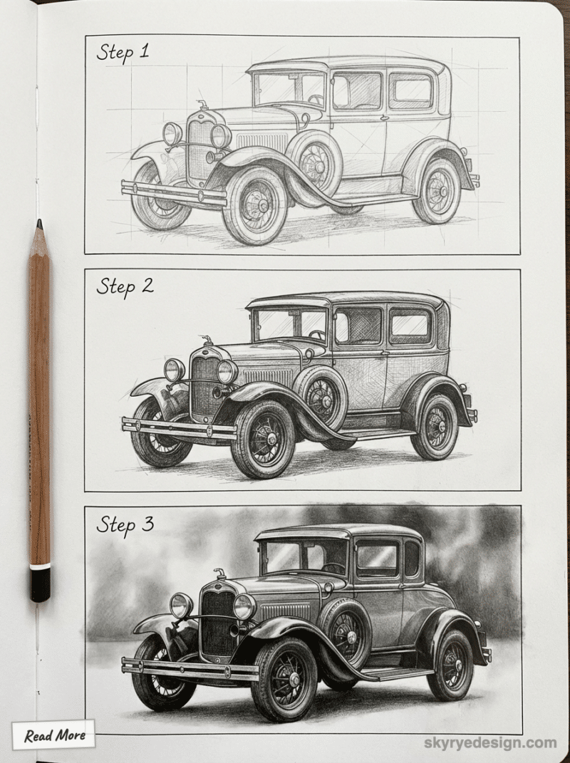 20 Beautiful Vintage Car Drawings | Sky Rye Design